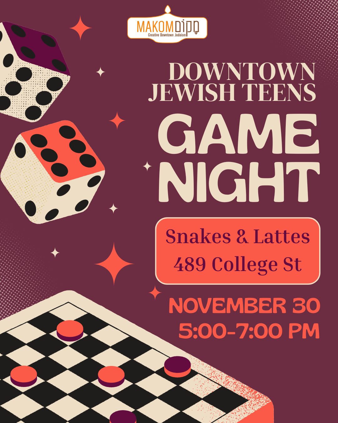 Nov 30: Downtown Jewish Teens Game Night - Makom