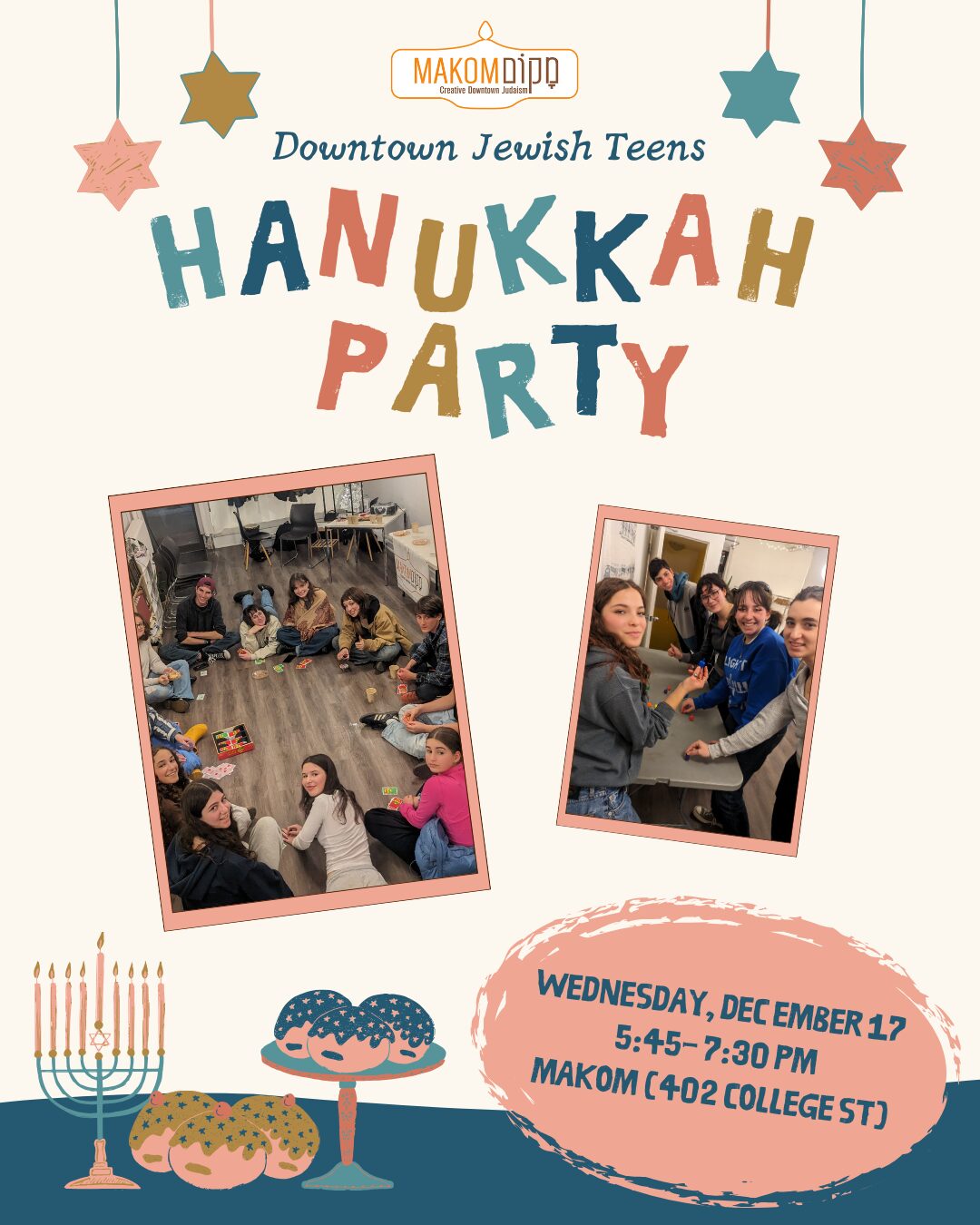 Dec 17: Downtown Jewish Teens Hanukkah Party - Makom